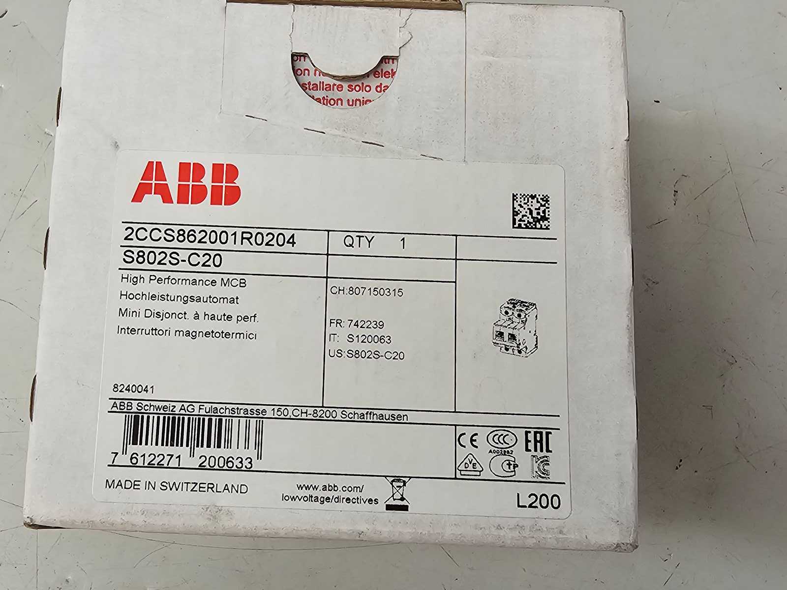 Johdonsuojakatkaisija S800 ABB S802S-C20 2-NAP C20A | Laitetori.com